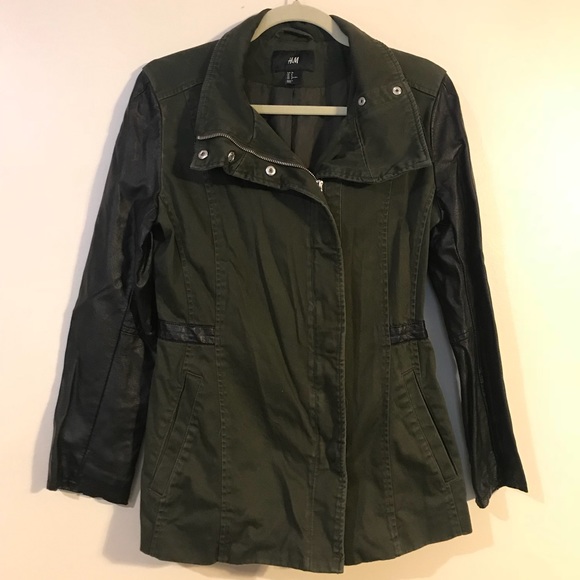 H&M | Jackets & Coats | Hm Green And Leather Utility Jacket | Poshmark